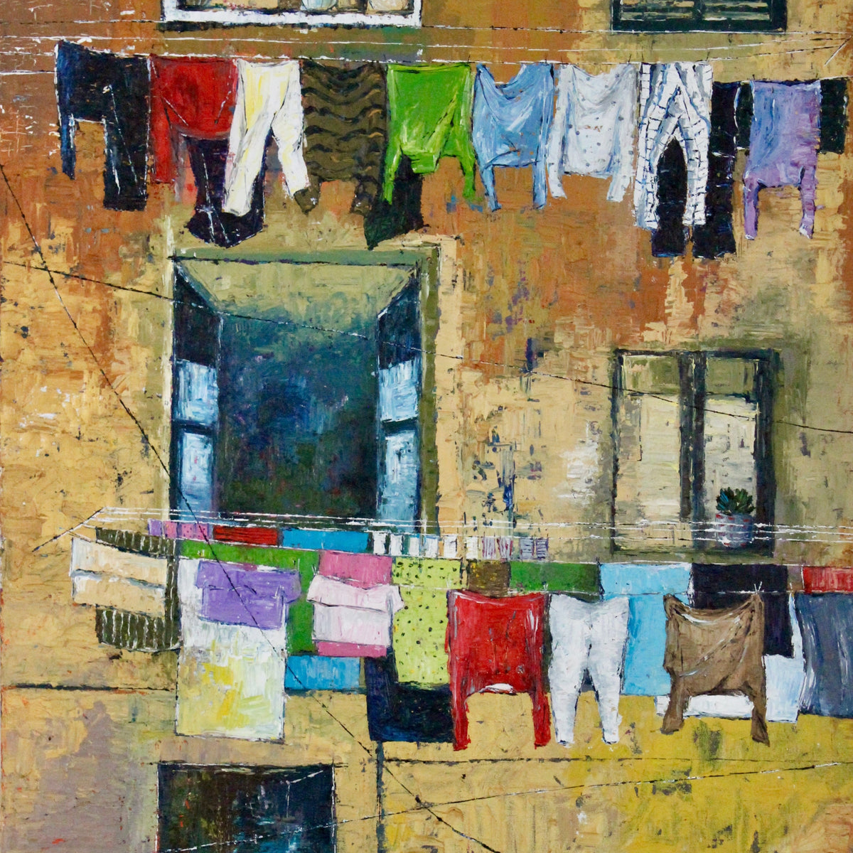 "Beirut Windows" by May Attar, Oil on Canvas – LagunaART.com gallery